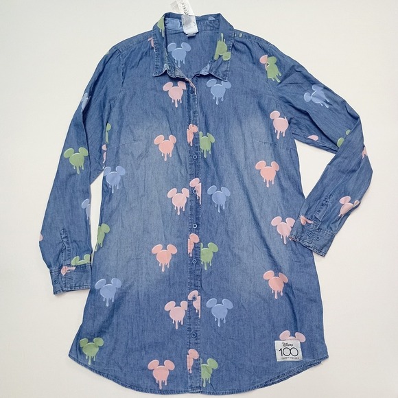 Disney | Dresses | Boxlunch Disney Mickey Paint Drip 0th Denim Chambray ...